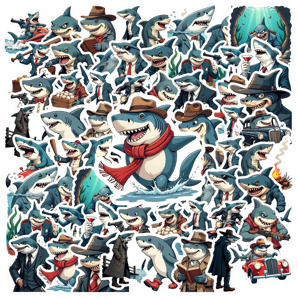 Waterproof Vinyl Stickers Shark Detective Cartoon Stickers Humor for ...