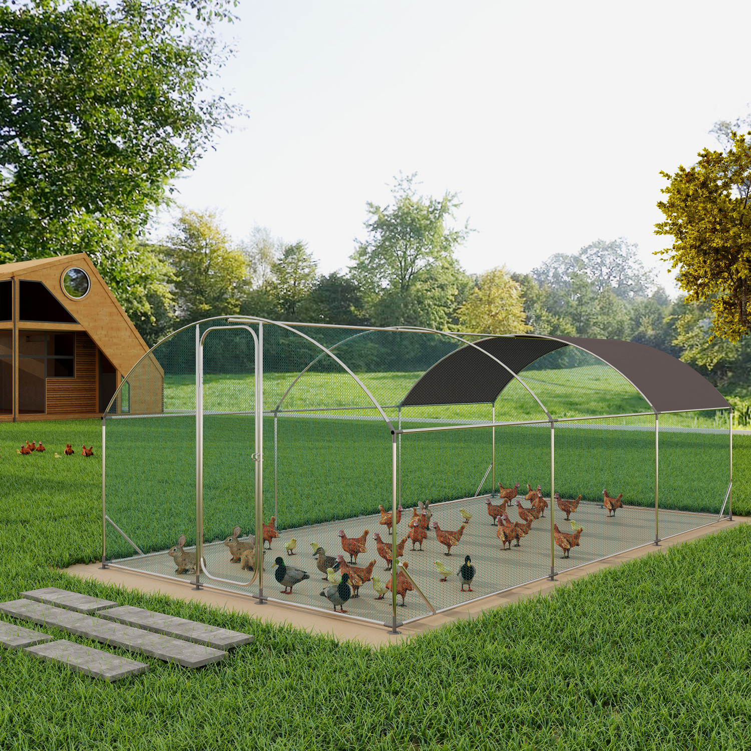 Waterproof Walk-in Poultry Cage Silver Hen House for Chickens Durable ...