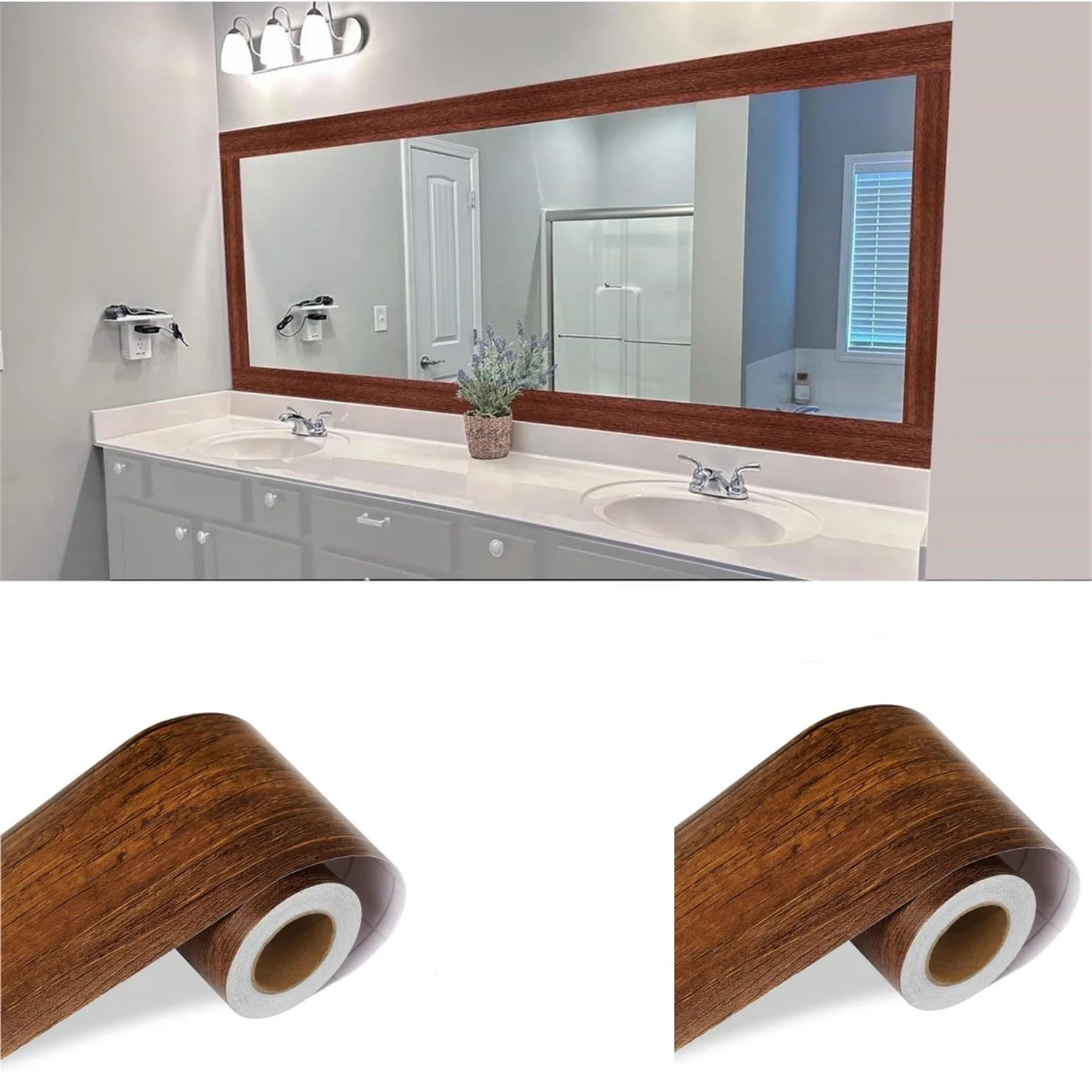 Waterproof Wall Border Peel Bathroom Mirror Frame Border Sticker 2 Pcs ...