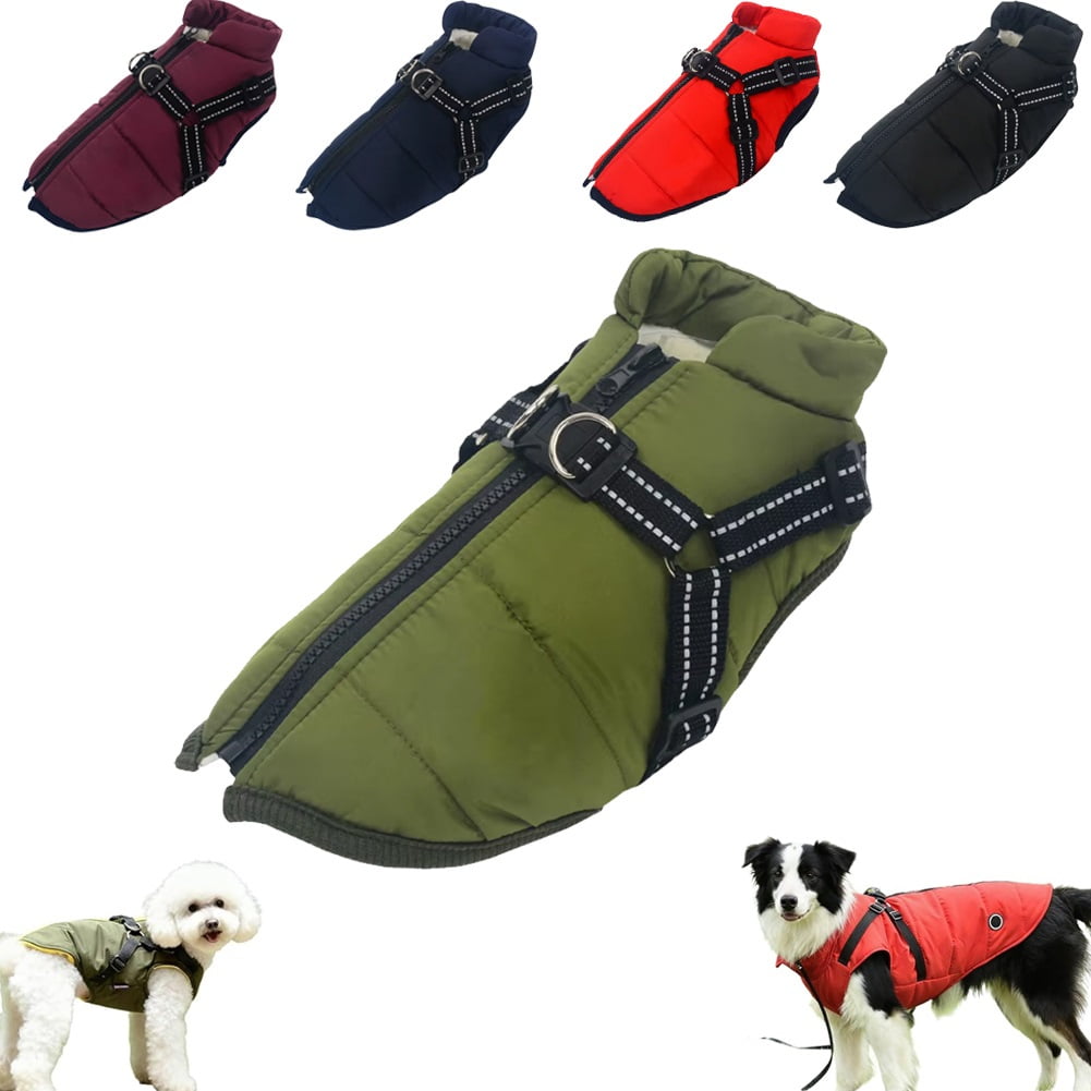 Waterproof Winter Dog Jacket with Built-In Harness, 3 in 1 Winter Jacket for Dogs, Adjustable ...