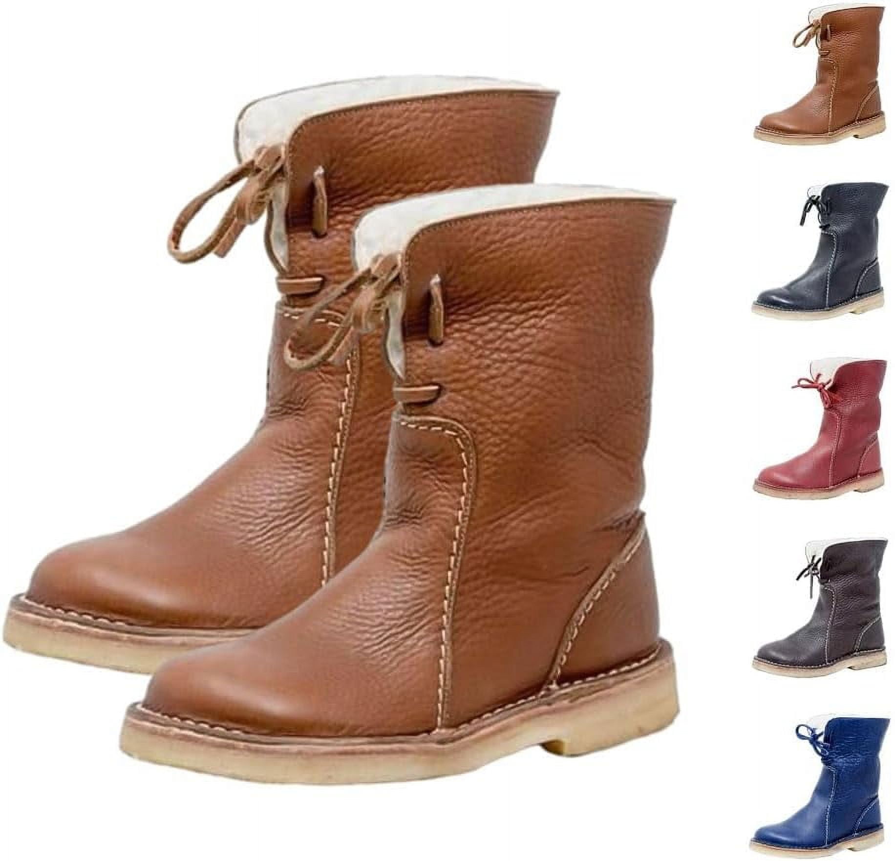 Waterproof Women's Snow Boots PU Leather Ergonomic Relief Vintage ...