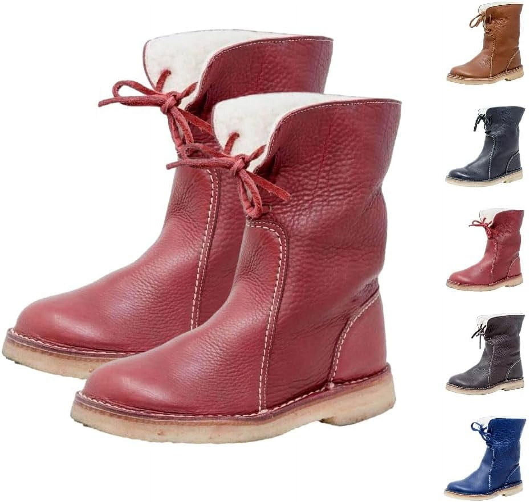 Waterproof Women's Vintage Buttery-Soft Wool Lining Boots PU Leather ...