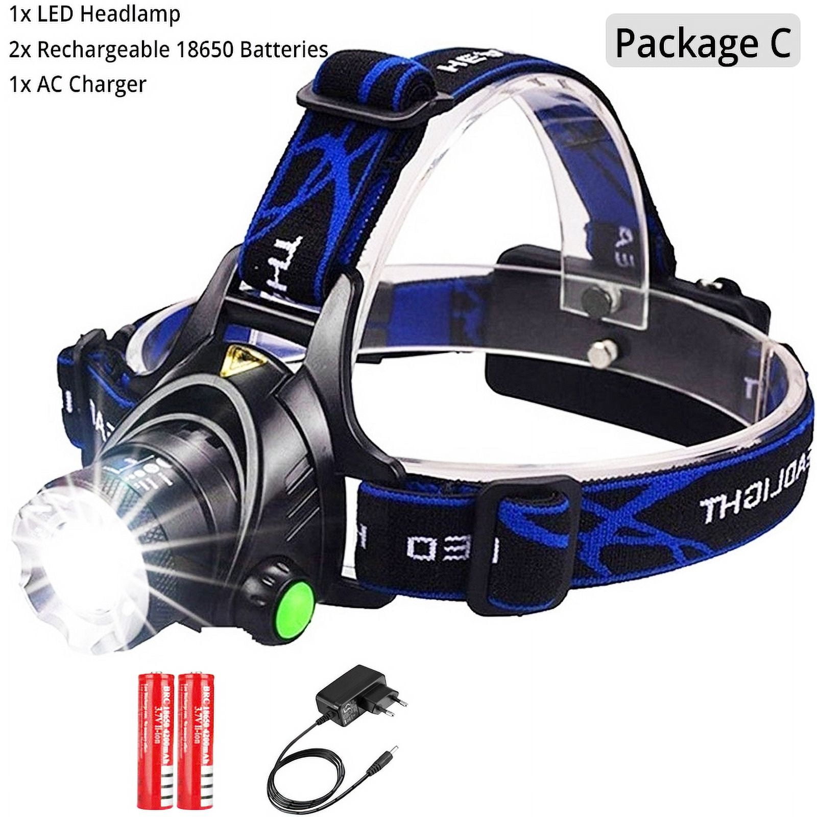 Waterproof Zoom Powered Led Headlamp Rechargeable Extra Bright Light ...