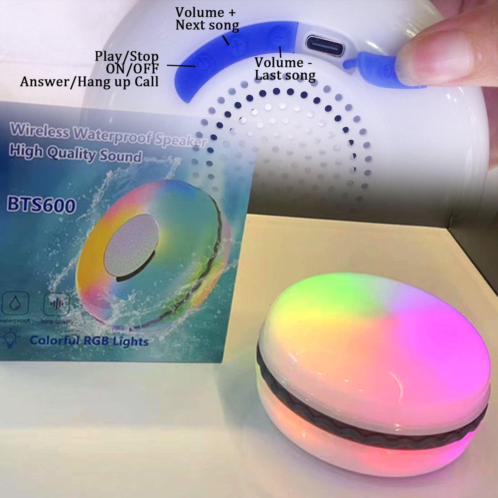 Waterproof shower speaker bluetooth bathroom fm radio rgb 5w tws ...