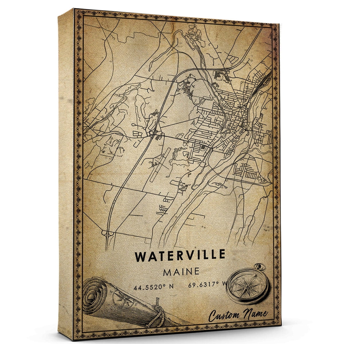 Waterville Map Poster, Maine Map Art Poster, Canvas, Waterville Map ...