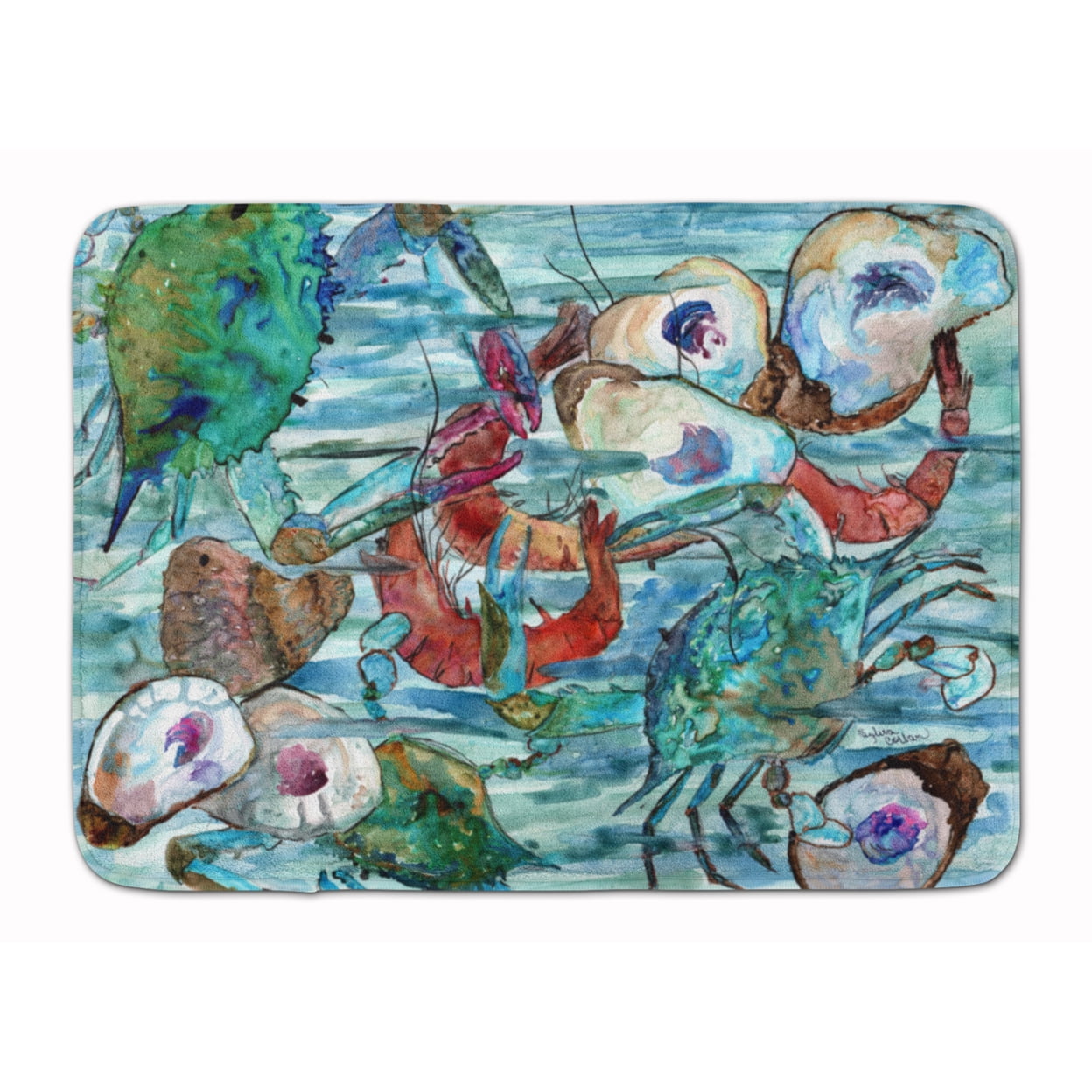 Watery Shrimp, Crabs and Oysters Machine Washable Memory Foam Mat ...