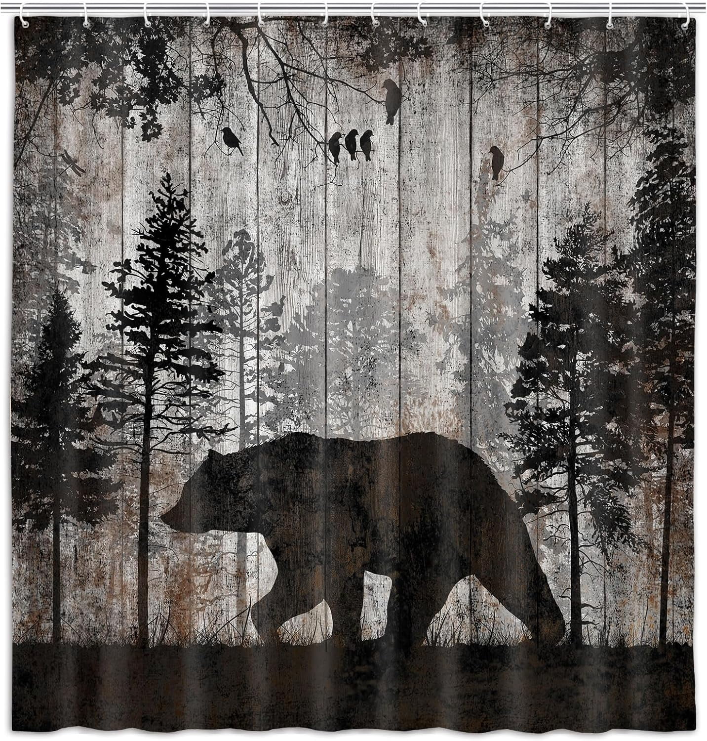 Wathon Bear Shower Curtains Rustic Lodge Cabin Woodland Wildlife Bath ...