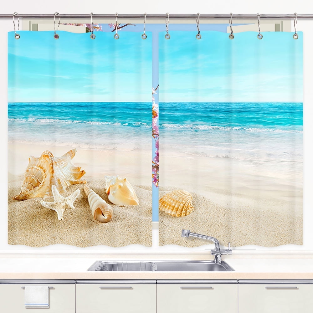 Wathon Tropical Kitchen Beach Window Curtains, 55" x 39" ( 2 Panels ...