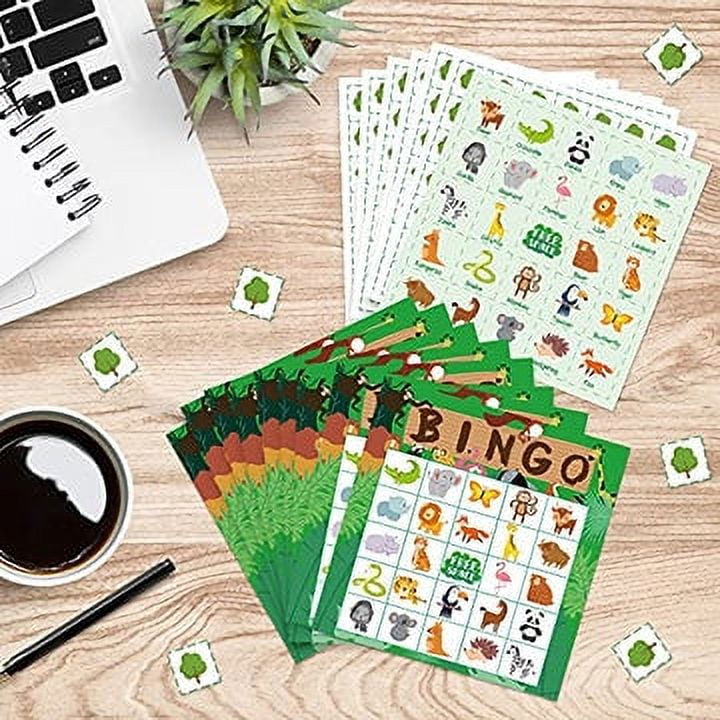 Watinc Jungle Animals Bingo Game, Tropical Summer Party Games, 41-Piece ...