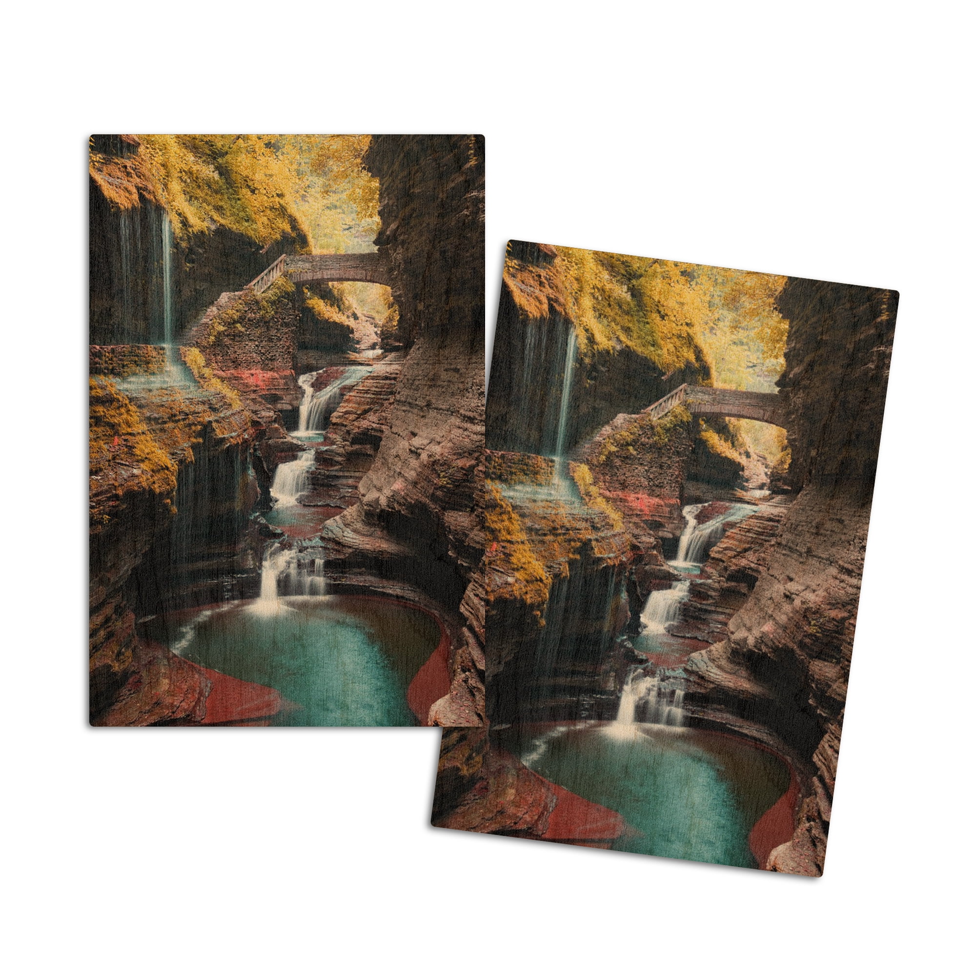 Watkins Glen State Park, New York, Waterfall Scene (4x6 Birch Wood ...