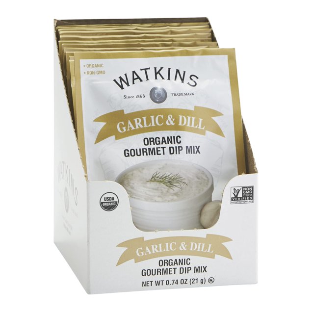 Watkins Organic Gourmet Dip Mix, Garlic & Dill, 0.74 oz. Packets, 12 ...