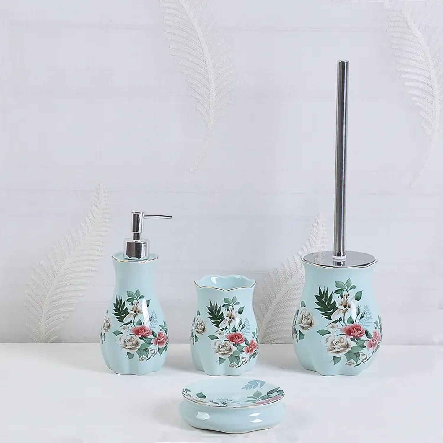 Watson Bathroom Accessories - Blue Floral Design Ceramic Bathroom ...