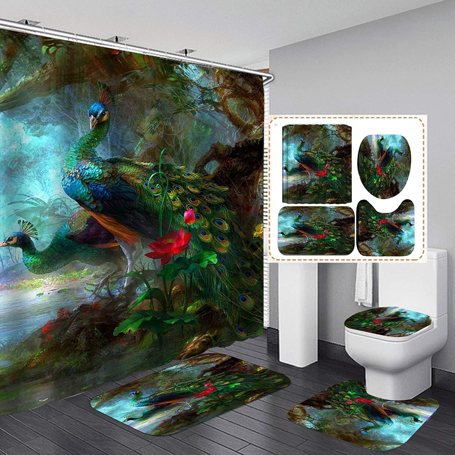 Heavenly Designs Watson Bathroom Accessories - Green Peacock Polyester ...
