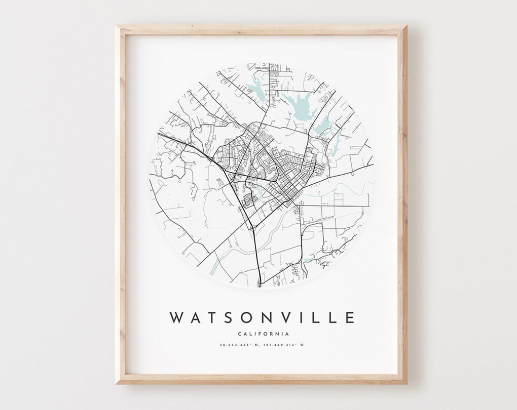 Watsonville Map Print, Watsonville Map Poster City Wall Art, Ca Road ...