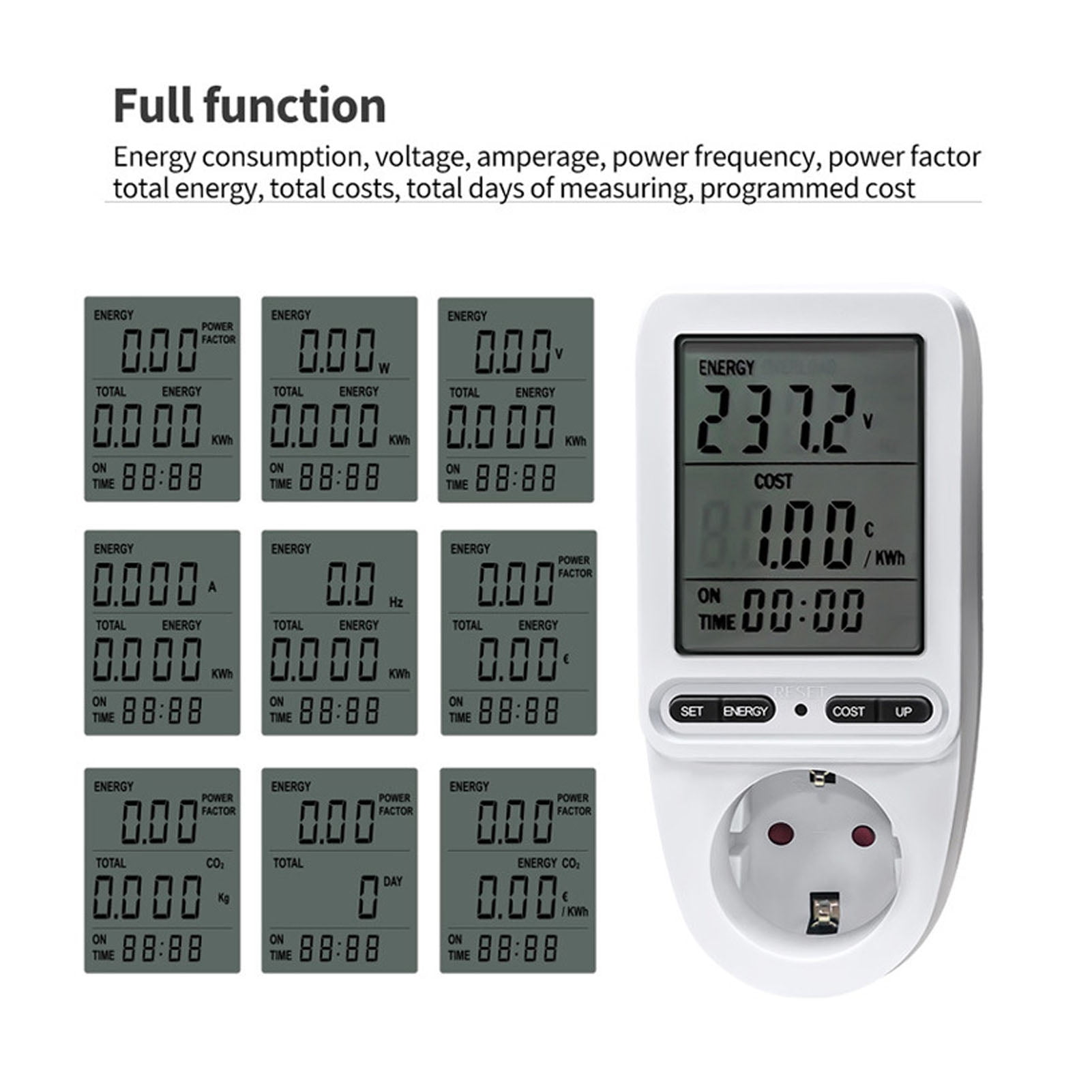 Watt Meter Power Meter Plug LCD Electricity Usage Monitor Electrical ...
