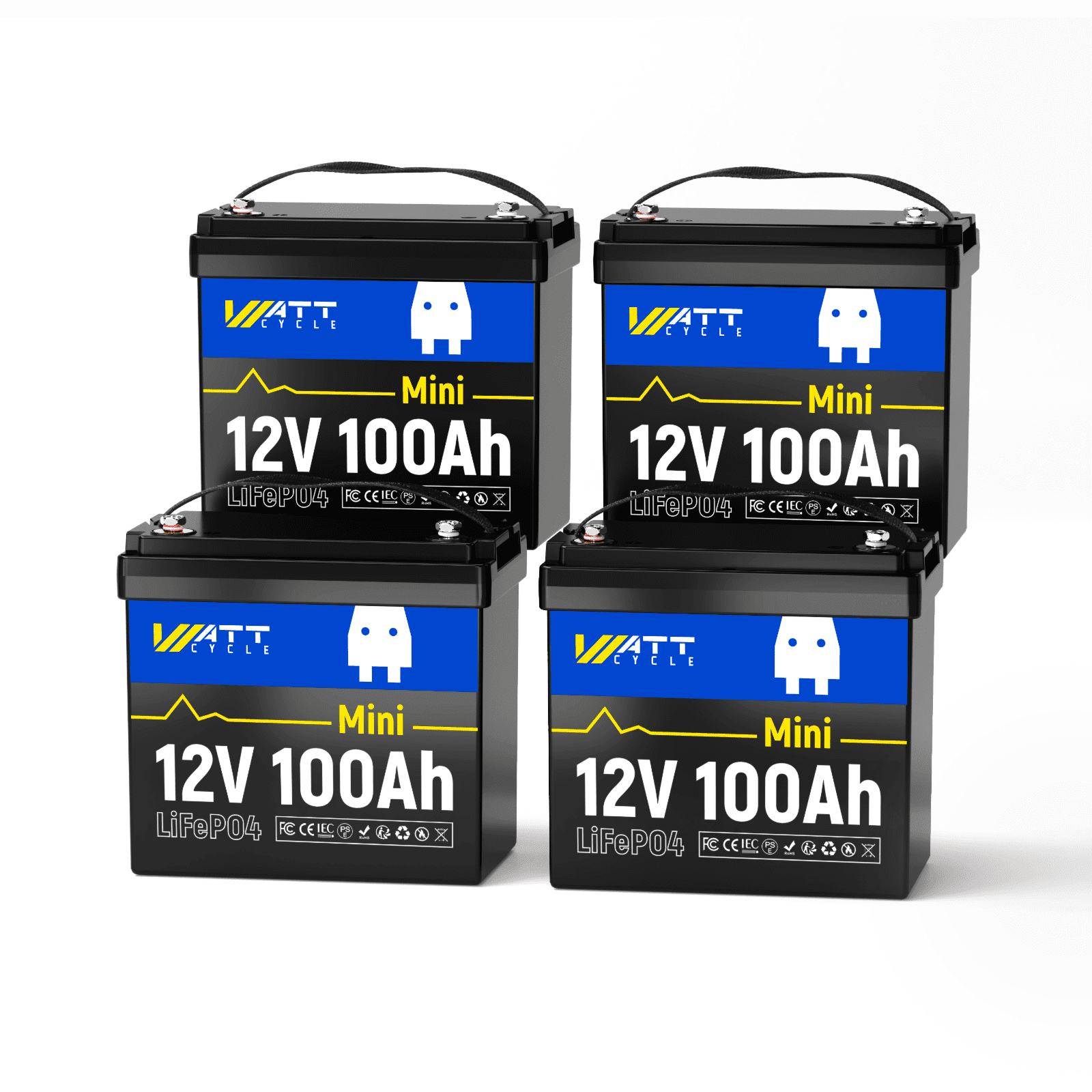 WattCycle 12V 100Ah LiFePO4 Lithium Battery Mini(4 Packs), 100A BMS ...