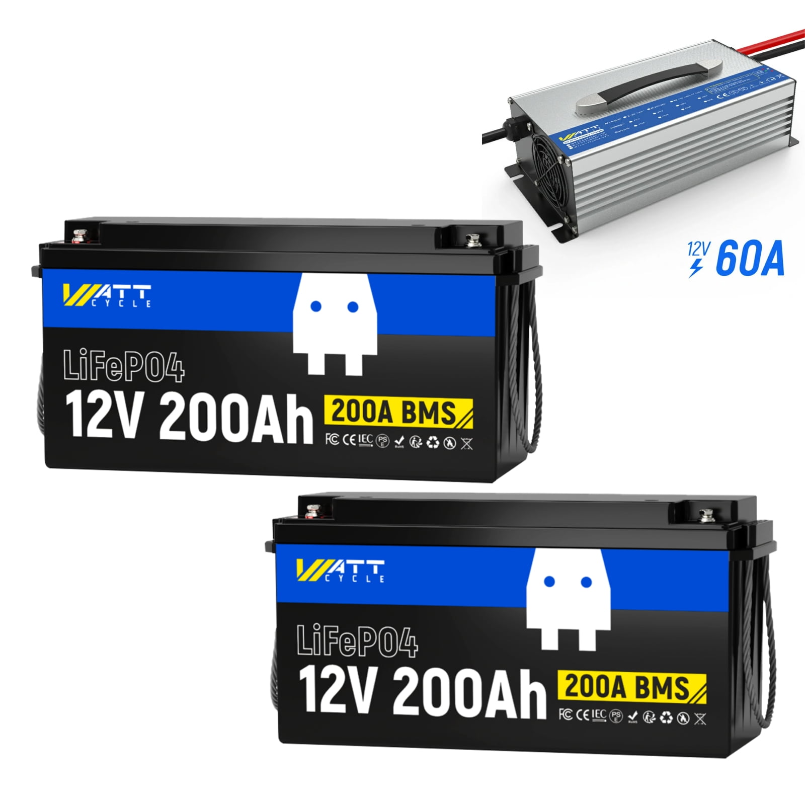 WattCycle 12V 200Ah RV Lithium LiFePO4 Battery with Charger, Camping ...