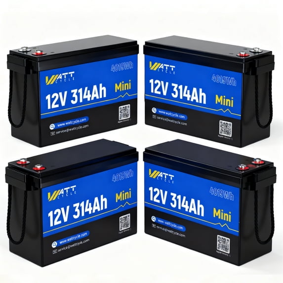 WattCycle 12V 300Ah LiFePO4 Lithium Battery Mini(314Ah), Built in 200A ...