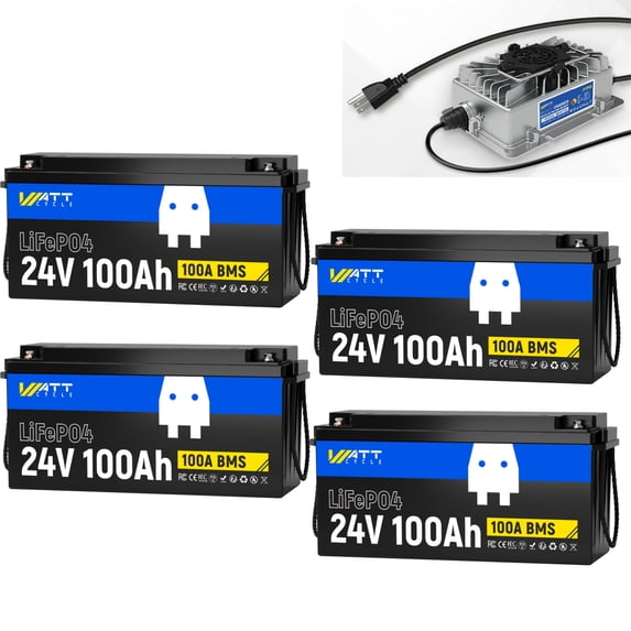 WattCycle 24V 100Ah LiFePO4 Lithium Battery with 24V 15A Lithium ...