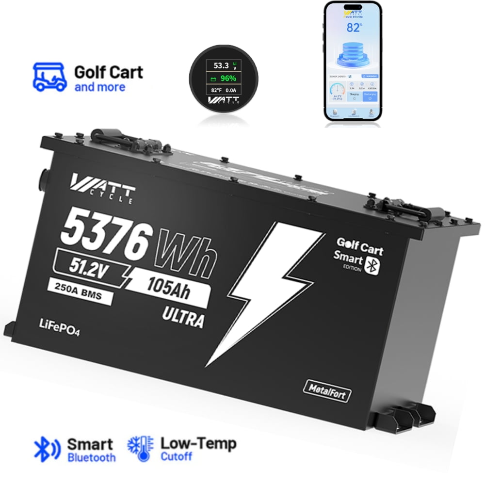 WattCycle 48V 105Ah LiFePO4 Lithium Golf Cart Battery Bluetooth, 48V ...