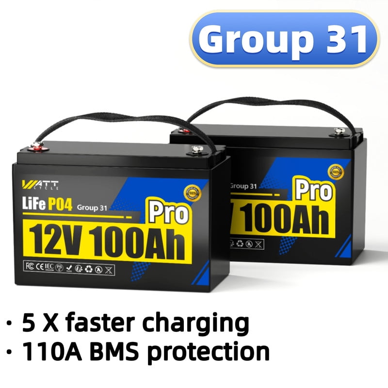 WattCycle 12V 100Ah Group 31 LiFePO4 Lithium Battery w/ PRO 110A BMS ...