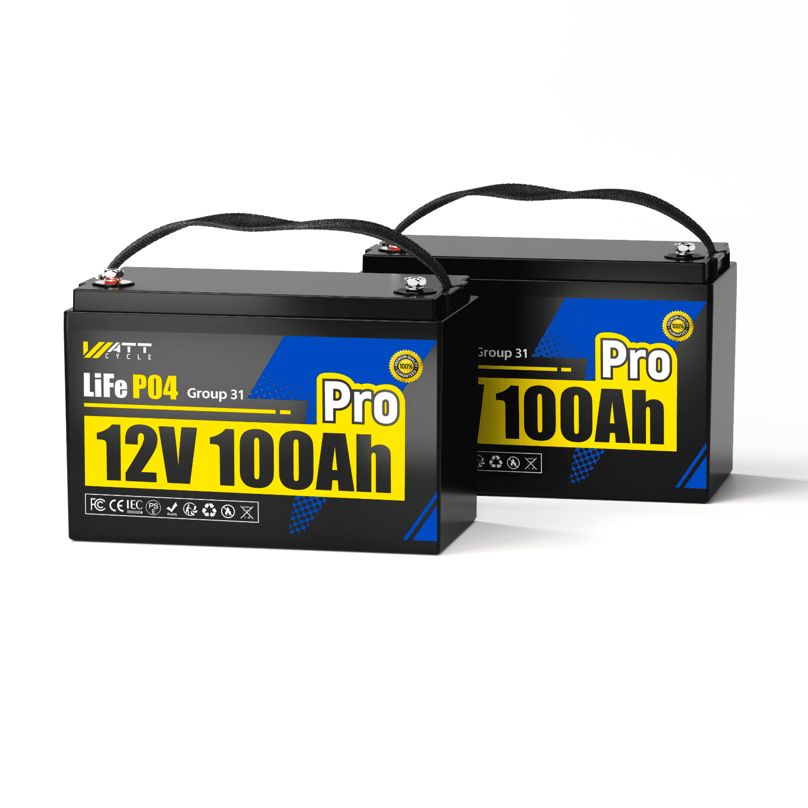 Wattcycle 12V 100Ah LiFePO4 Lithium Battery PRO, Rechargeable Deep Cycle Up to 15000 Cycles ...