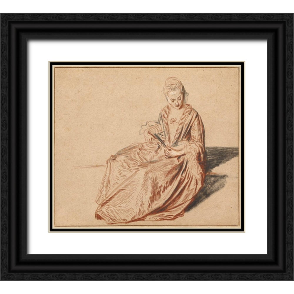 Watteau, Jean-Antoine 30x26 Black Ornate Wood Framed with Double ...