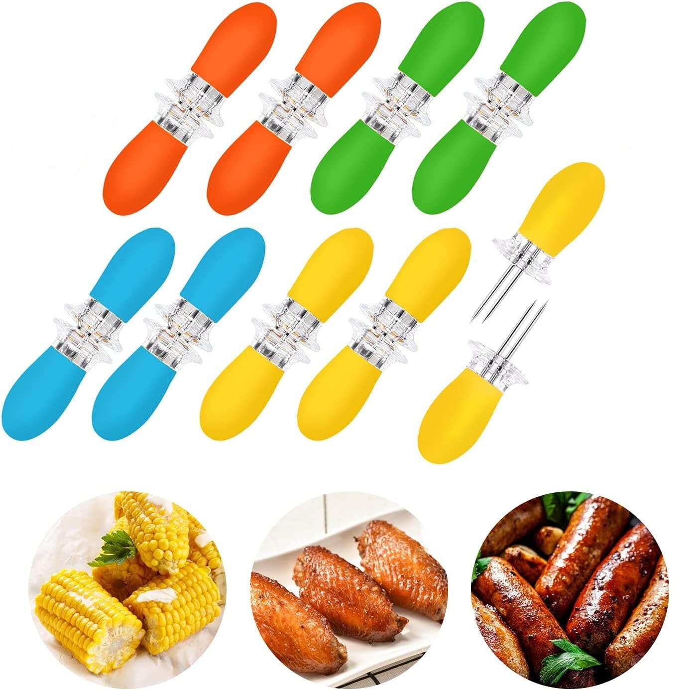 Wattne 16 Pcs/8 Pairs Corn Holders, Stainless Steel Corn Cob Holders Corn on The Cob Skewers for ...