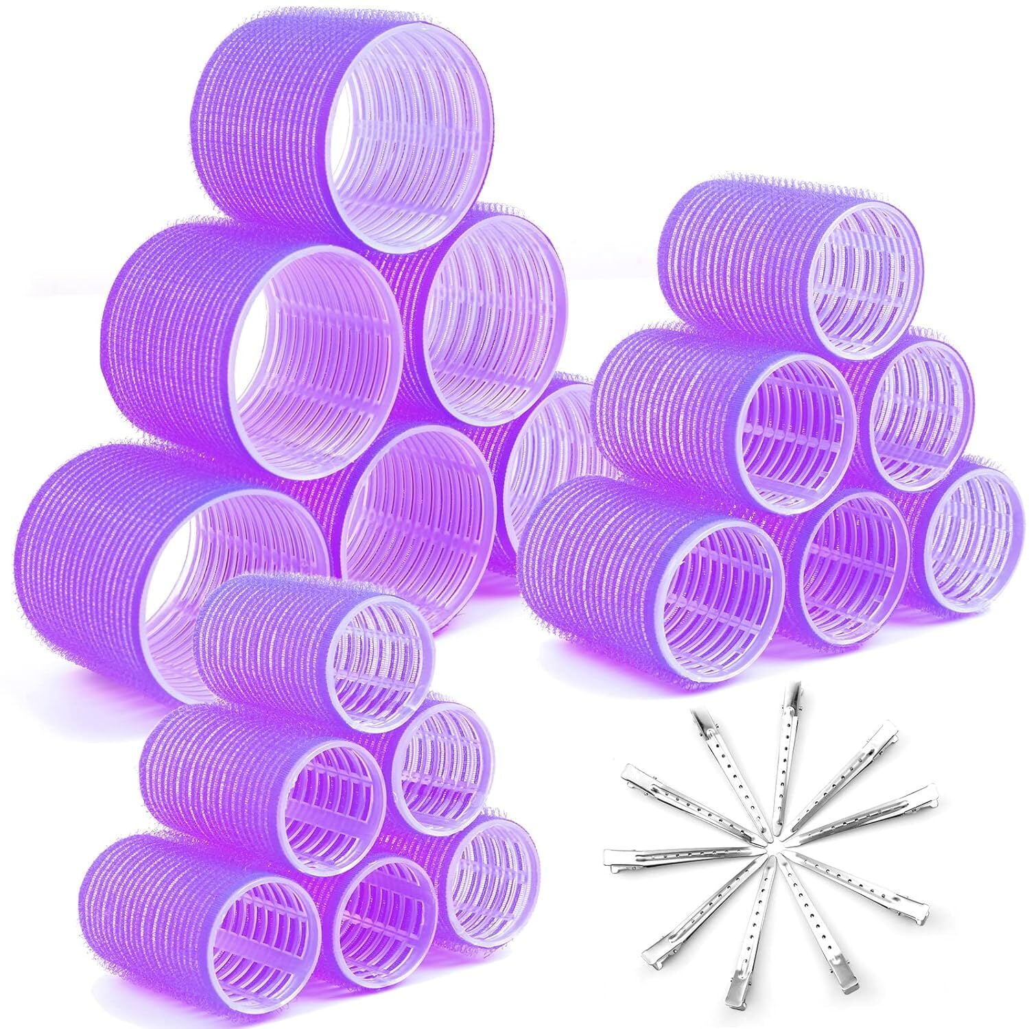 Wattne 18Pcs Hair Roller Set with Clips, Self-Grip Hair Rollers for ...