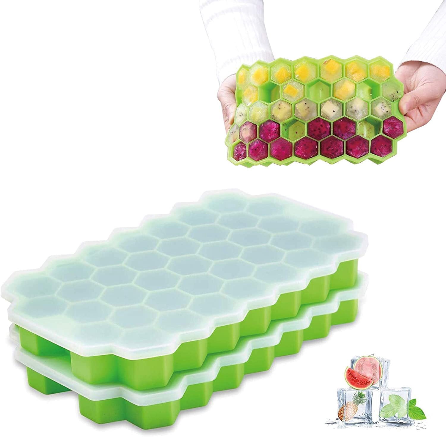 Wattne Ice Cube Trays 2 pack, 74 Cavity Ice Cube Maker, Stackable ...