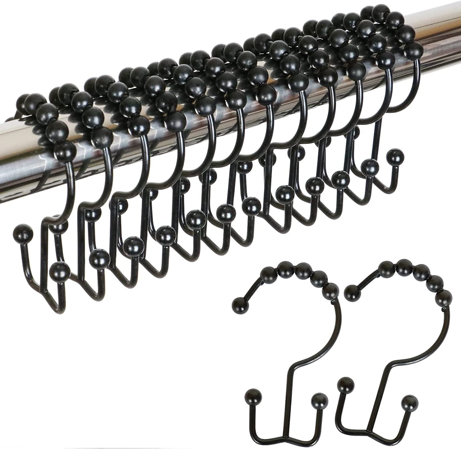 Wattne Shower Curtain Hooks Rings, Rust-Resistant Metal Double Glide ...