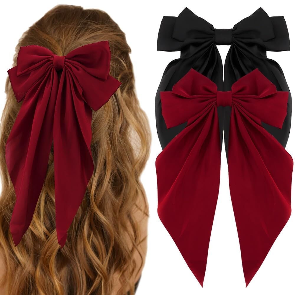 Wattne Silky Hair Bows 2Pcs Big Large Hair Bows for Women Hair Ribbons ...