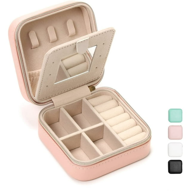 Wattne Travel Jewelry Case, Small Organizer Box with Mirror for Women ...