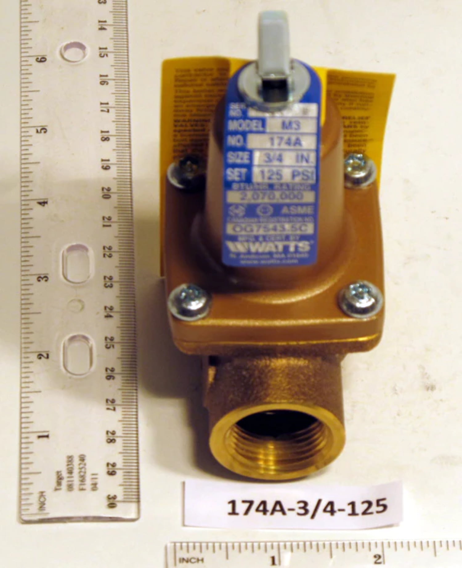 Watts 174A-3/4-125 Relief Valve 34 125 PSI 2,070m BTU 0274751 - Walmart.com