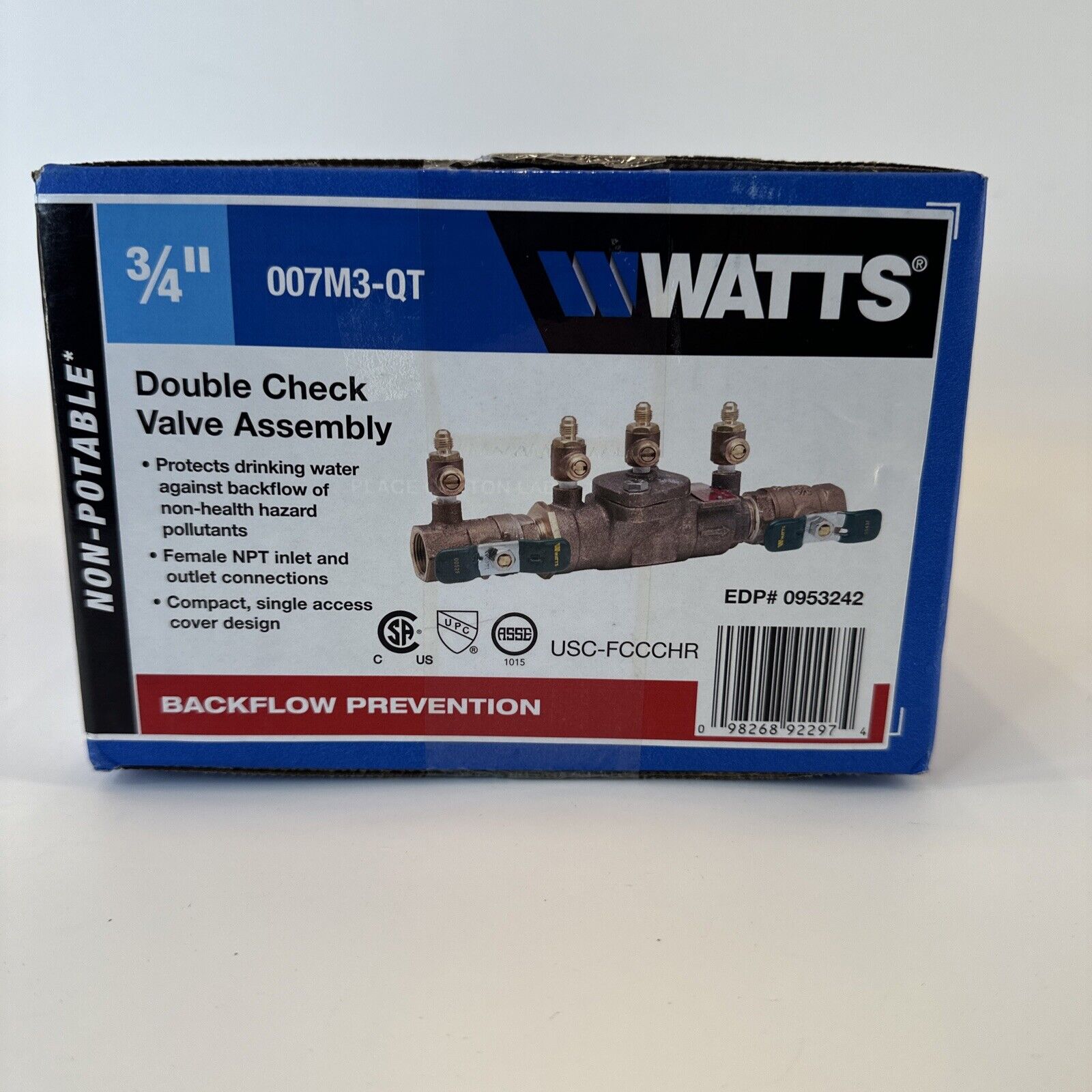Watts Double Check Valve Assembly 007M3-QT 3/4 in Backflow Preventer ...
