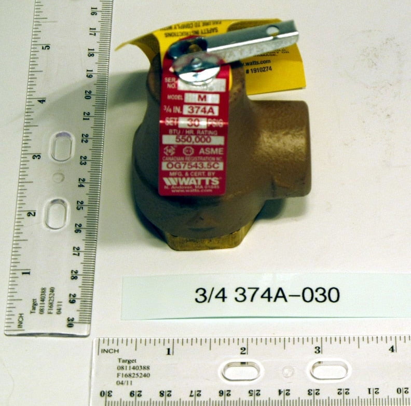 Watts Regulator 374A-3/4 - Relief Valve 3/4 30 Psi 550K Btu 0358553 ...