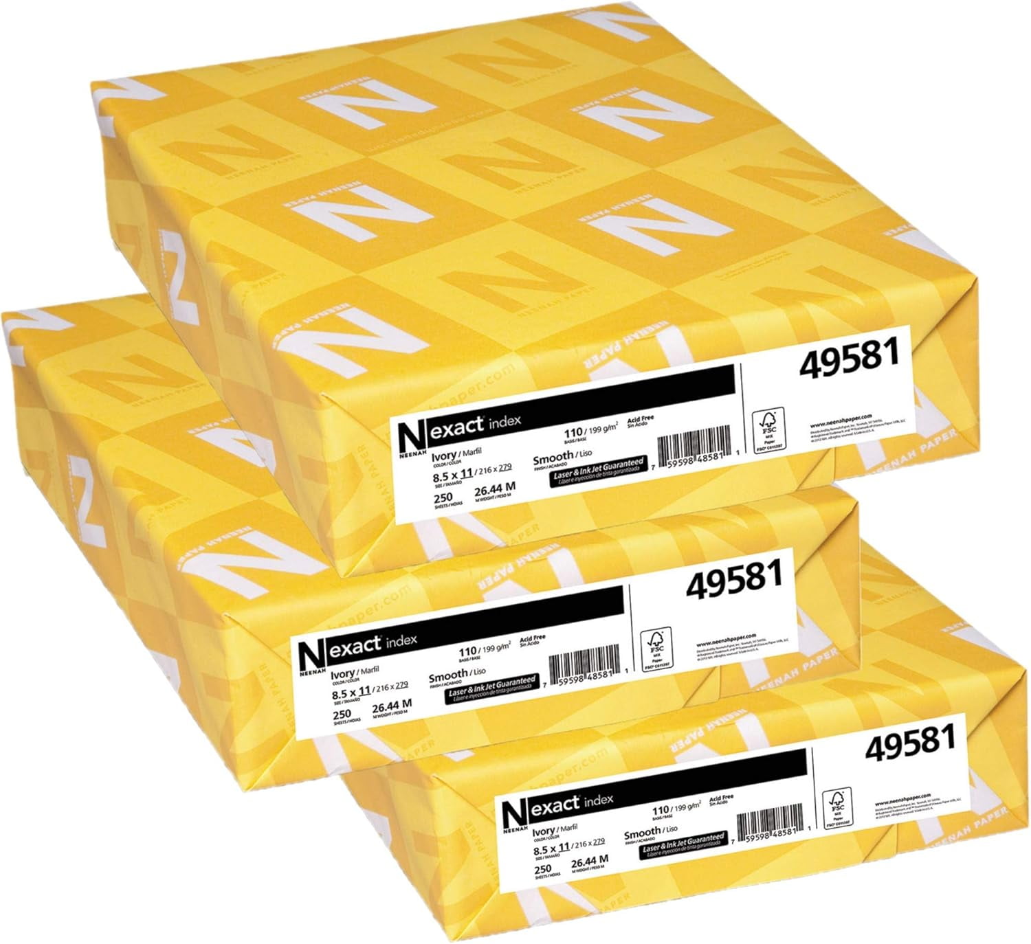 Wausau Exact 110, Index Cardstock, 250 Count, Ivory, 8.5 X 11 Inches ...