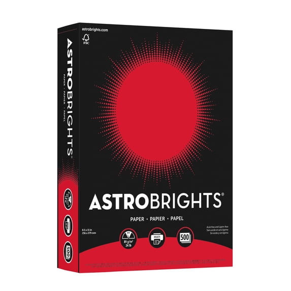 Wausau Paper Astrobrights 24lb, 8-1/2 x 11, Re-Entry Red, 500 Sheets ...