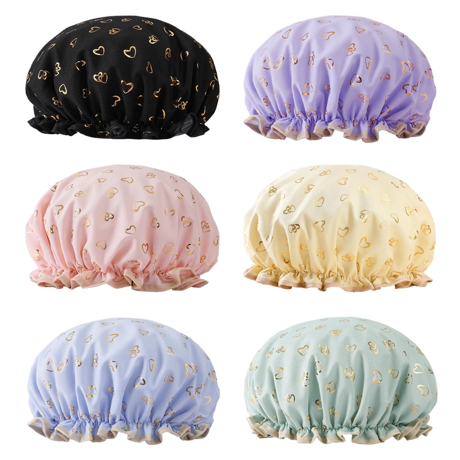 Wausea Shower Caps, Double Layers Bath Hat for Women Girls, Reusable ...