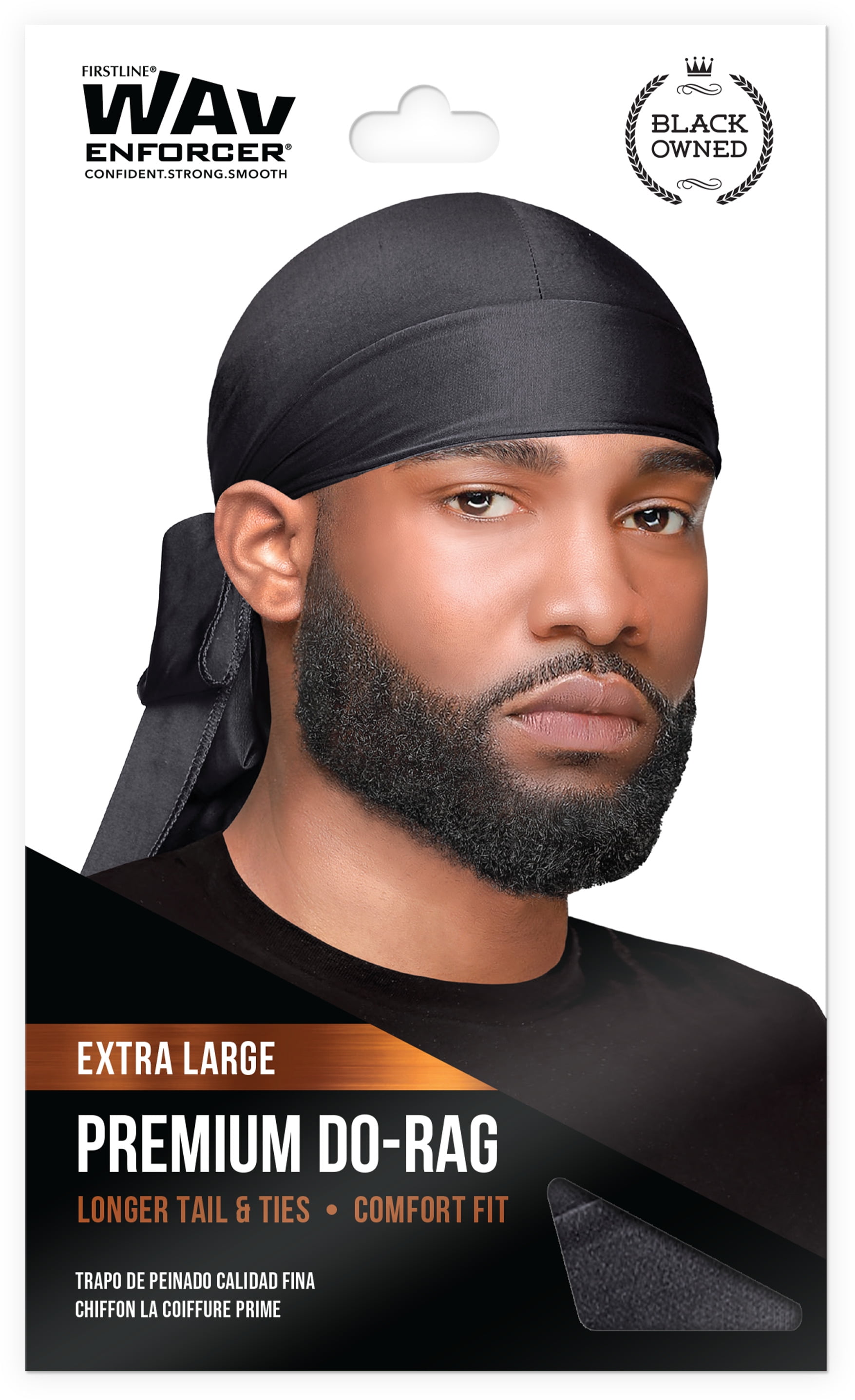 WavEnforcer Premium Do-Rag Black 100% Polyester Large Band Long Tail ...
