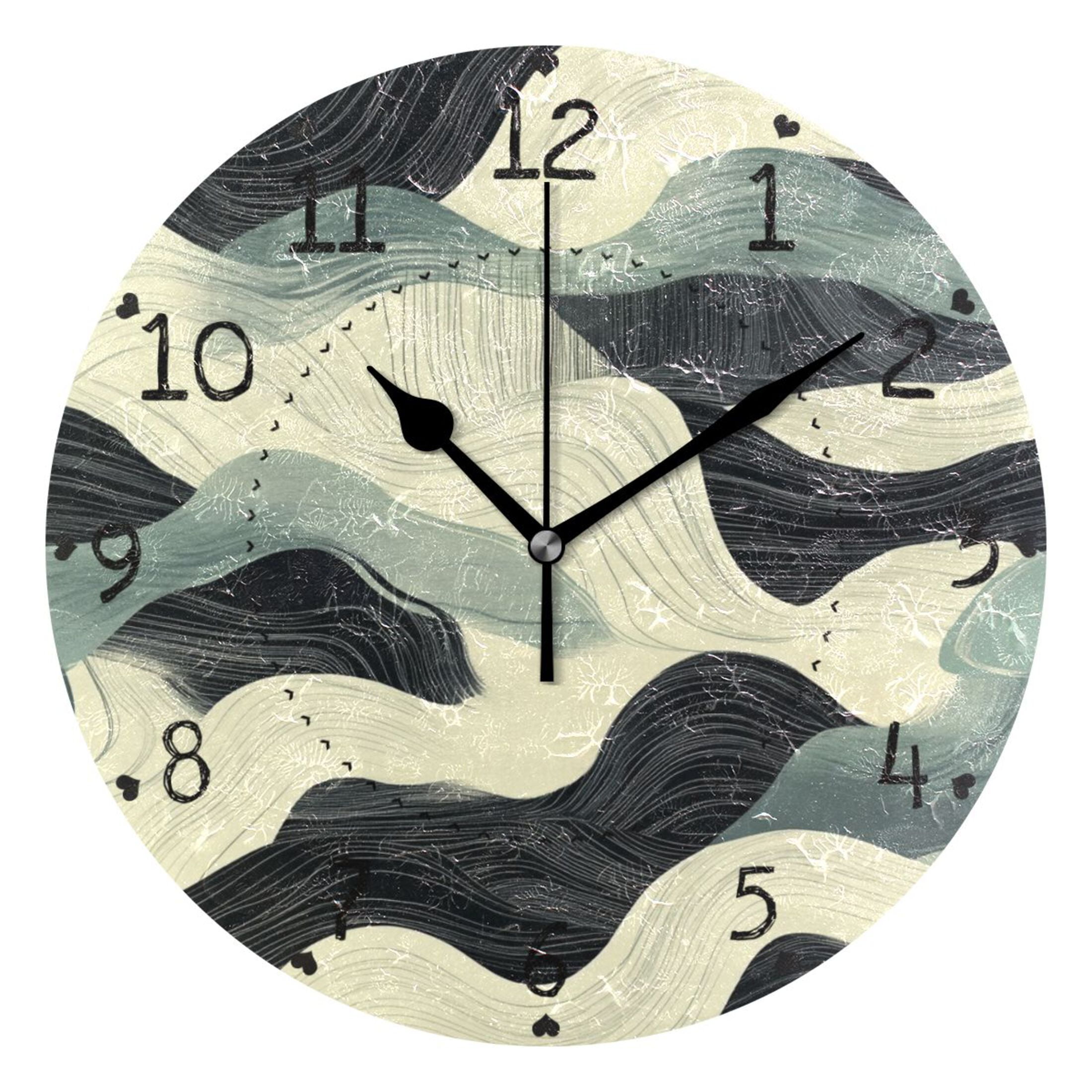 Wave Abstract Art Round Wall Clock Silent Battery Operated Home Decor ...