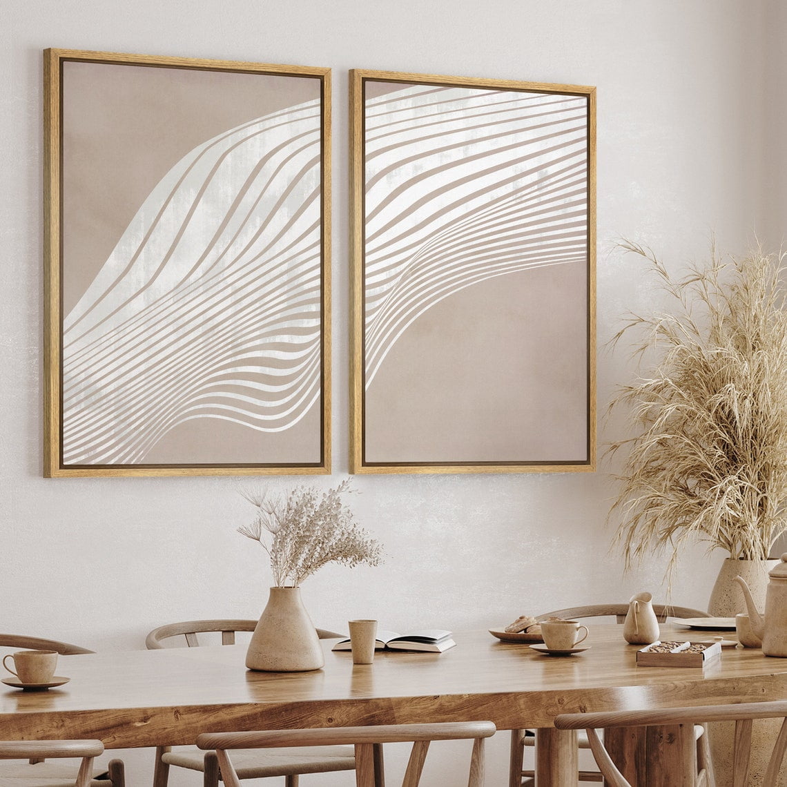 Wave Abstract Wall Art Set, Modern Collage Artwork For Minimalist Boho ...