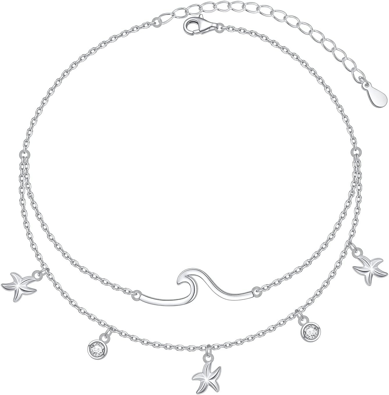 Wave Anklet For Women S925 Sterling Silver Adjustable Starfish Layered ...