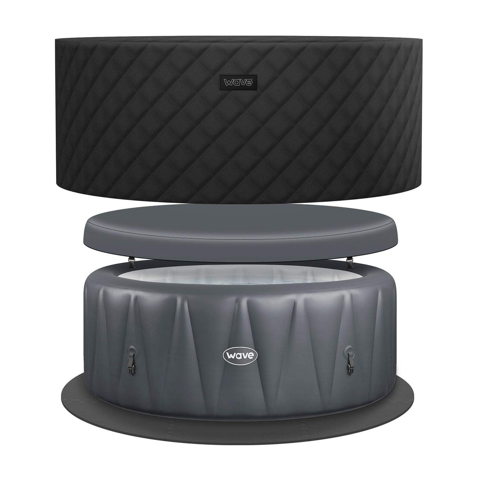 Wave Atlantic Inflatable 4-Person Round Hot Tub EnergySave Bundle with Integrated Eco Heater and ...