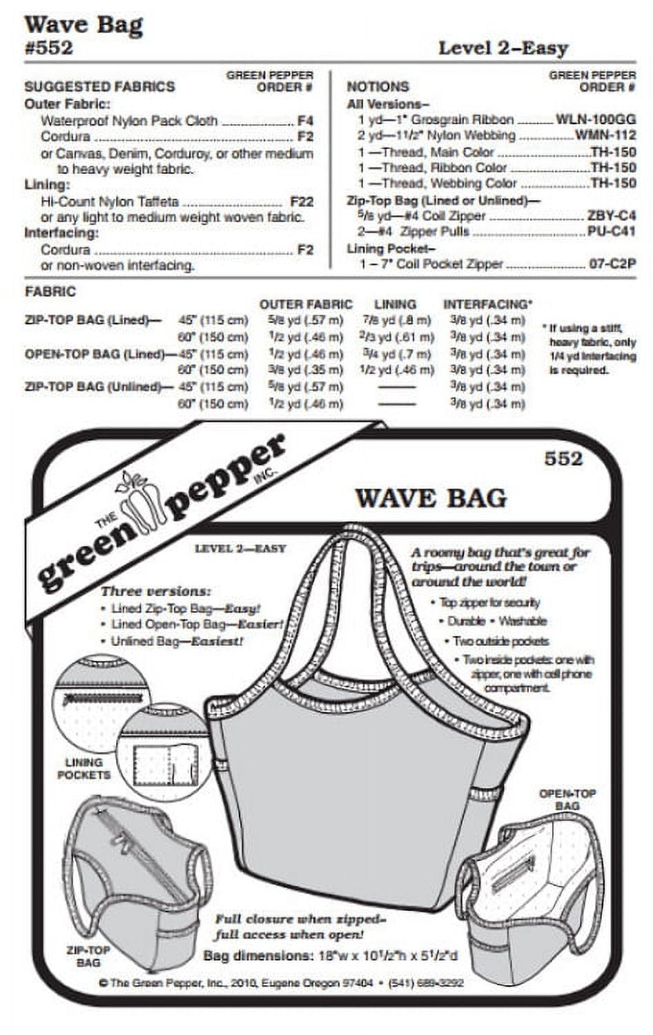 Wave Bag Carry All Purse Pack Tote #552 Sewing Pattern (Pattern Only ...