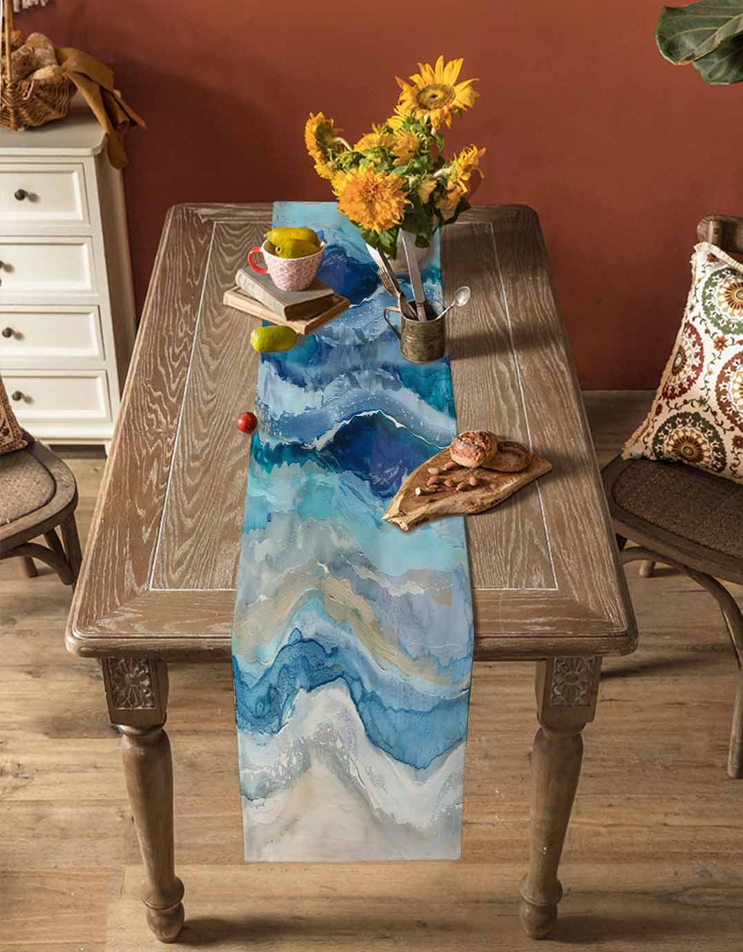 Wave Beach Gradient Table Runner Cotton Linen Wedding Table r ...