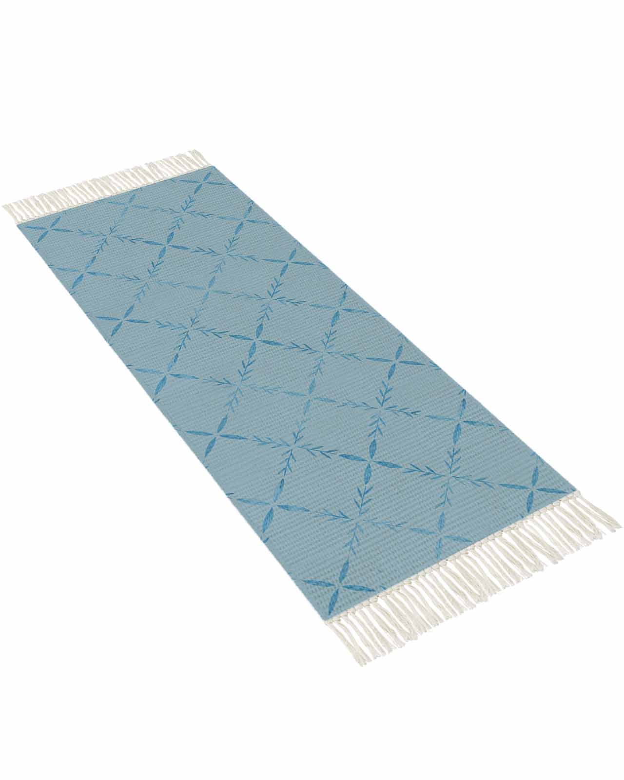 Wave Blue Rhombus Plaid Kitchen Runner Rug 2'x4',Washable Woven Cotton ...