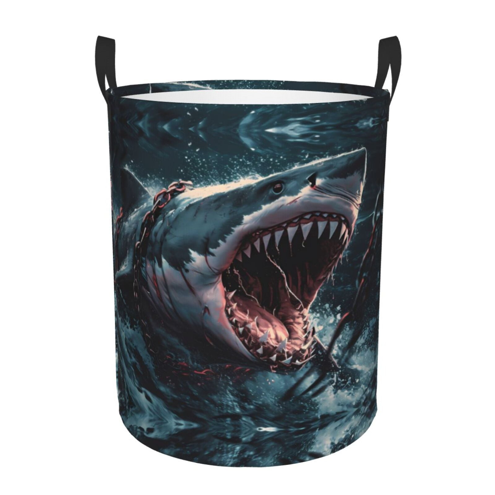 Wave Chain Shark Laundry Basket with Handles - Freestanding Laundry ...