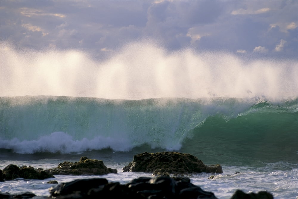 Wave Crashes On Rocky Shoreline, Mist On Wave B1445 Poster Print (19 x ...