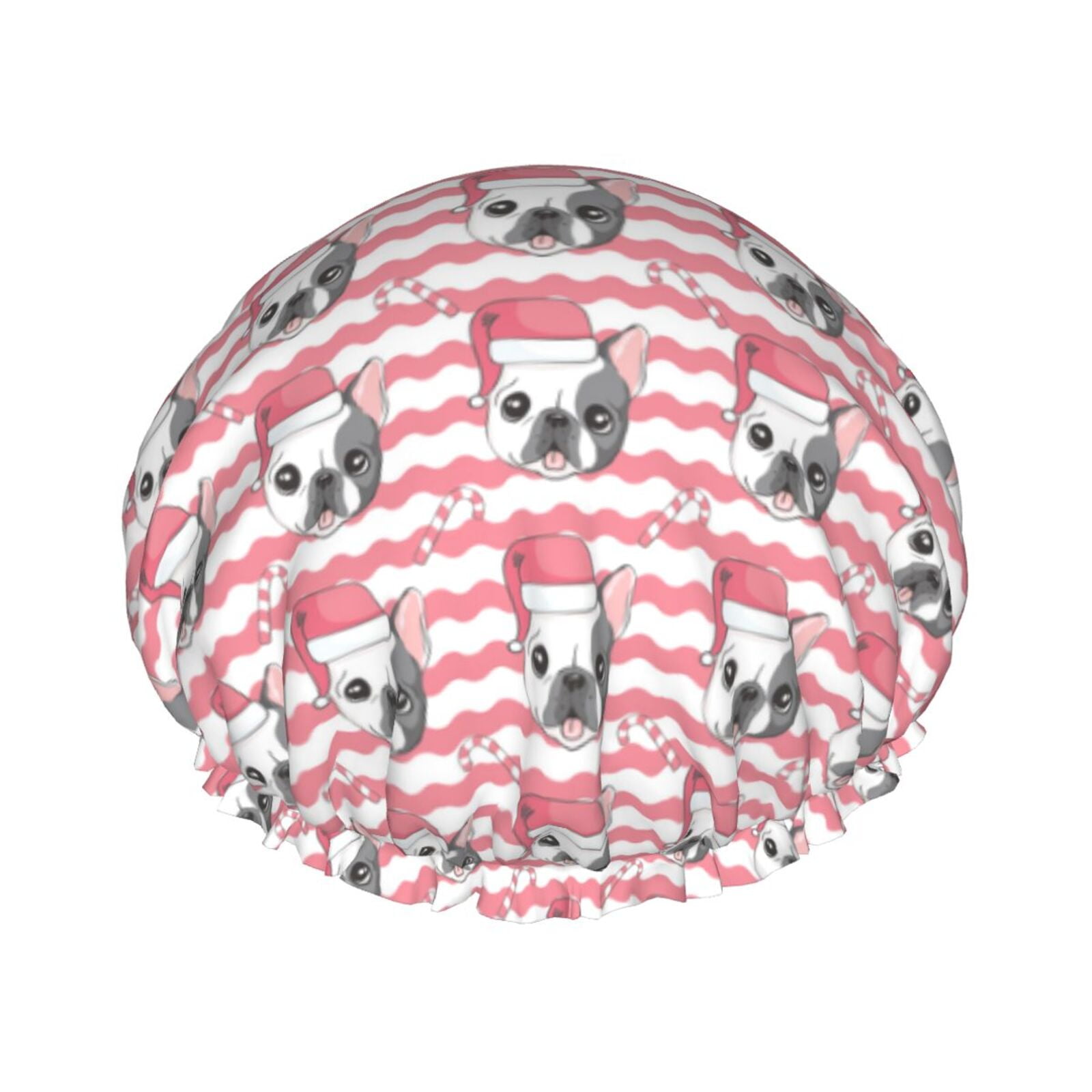 Wave Cute French Bulldog Pink Shower Cap for Women, Double Waterproof ...